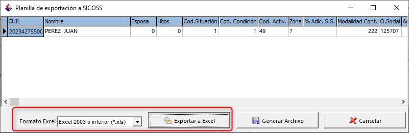 Exportación a SICOSS / Declaración en linea (F931)
